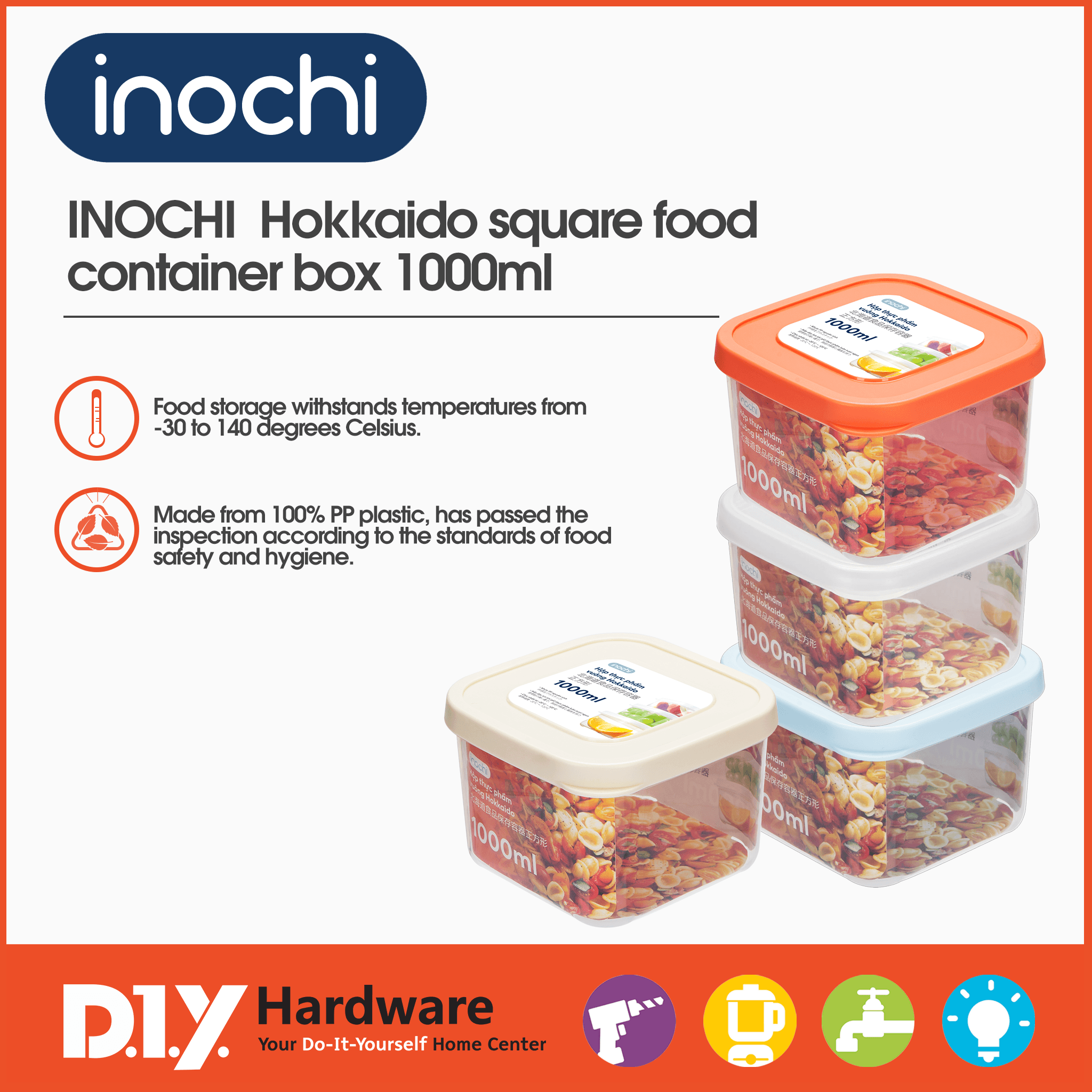 Buy INOCHI Hokkaido square food container box 1000ml Online - DIY Hardware